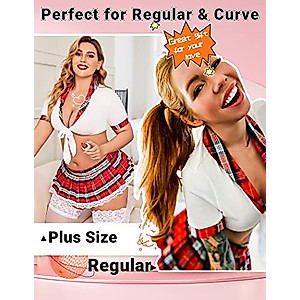 ADOME Sexy Lingerie Sets for Women Two Piece Lingerie Outfits Sexy Lace Lingerie with Tie Top and Mini Pleated Skirt (White, Small)