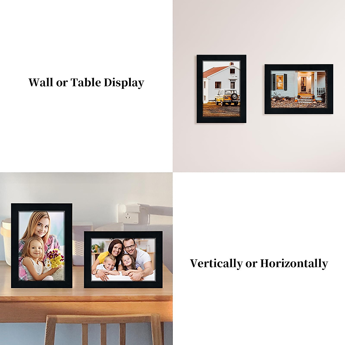 4x6 Picture Frame Set of 7, Wood Photo Frames for 4x6 Pictures Wall Gallery Black 4x6 Frames Tabletop or Wall Mount Display for Prints, Photos, Paintings, Landscape and Kids Artwork (Black)