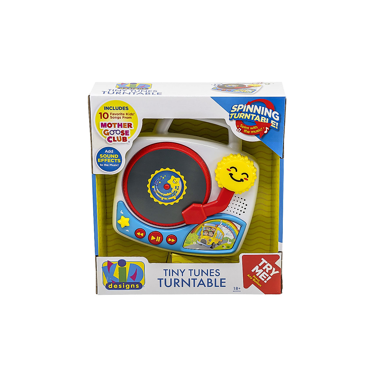 eKids Tiny Tunes Toy Turntable for Toddlers with Built-in Nursery Rhymes and Sound Effects, Musical Toy for Kids