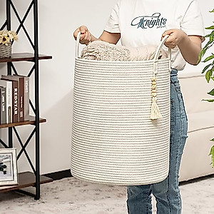 TIMEYARD Large Woven Baskets for Storage, 16'' x 20'' Tall Rope Basket with Handle for Blankets Toy Baskets Storage Kids, Nursery Laundry Baskets for Clothes Pillows Towel, White