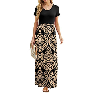 GRECERELLE Womens Summer Maxi Dress Casual Soft Loose Long Dresses for Graduation Resort Hawaiian M, Boho Khaki