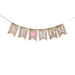 Rustic We Love Mom Burlap Garland Banner Mother's Day Decorations Mothers Day Bunting Banner Sign for Classroom,Office,Home,Mothers Day Party,Mother Birthday Party Decorations