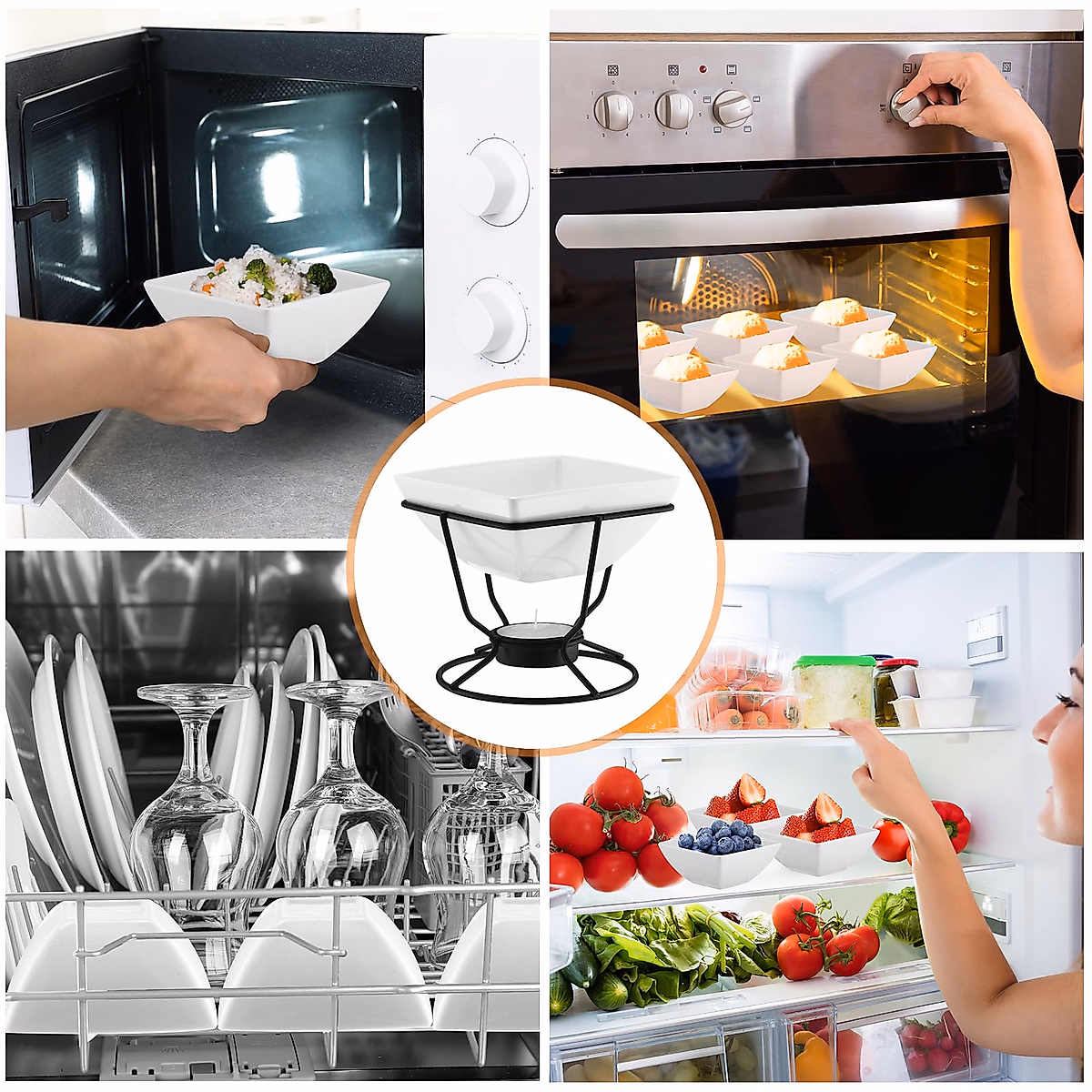 Fabbay 8 Set Ceramic Butter Warmers for Seafood with 32 Tealight Candles 4oz Butter Warmer Pot Ceramic Bowl for Chocolate Butter Cheese Fondue Food Crab Lobster, Dishwasher Microwave Oven Safe