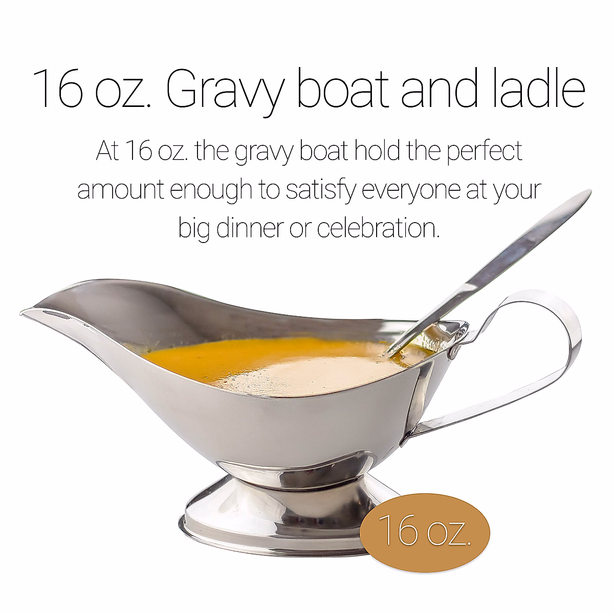 16 oz Gravy Boat with Ladle, Stainless Steel Gravy Pourer Dish Salad Dressing Server