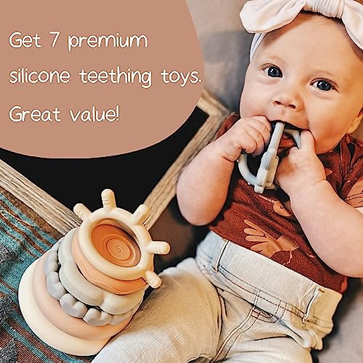 Moonkie Stacks of Circles Soft Teething Toy | Educational Learning Baby Toy | Stacking Ring Toys for Babies | 7 Piece Teethers Set