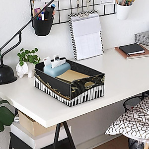 Kigai Collapsible Felt Storage Bins Music Note Piano Key Rectangle with Handle Storage Bins Baskets Toys Storage Basket for Organizing Closet Clothes Office Books Home Decor