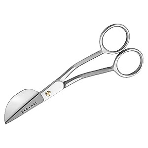 MAKER AND MARKET Applique Pelican Duckbill Blade 5.8 Inch - Double Bent Curved Offset Handle Scissors with Pouch Sleeve for Embroidery, Fabric, Thread, Knitting, Sewing, Arts & Craft (Satin Silver)