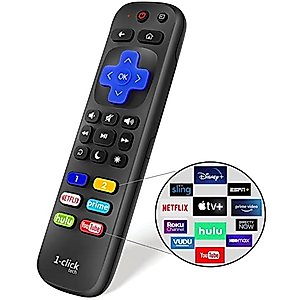 1-clicktech Remote for Roku TV w/SIX Programmable HotKeys, for TCL Hisense Onn Sharp Sanyo Hitachi Element Insignia Westinghouse Magnavox LG Roku TVs or Roku Box【NOT for Stick】