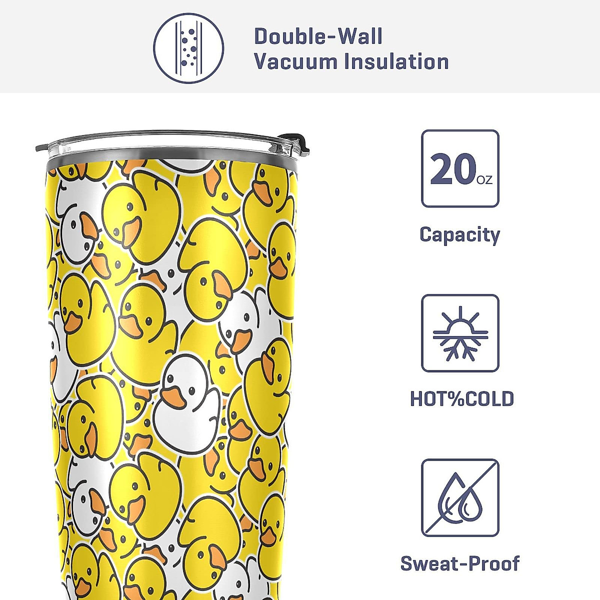 Duck Rubber Insulated Tumbler with Lid and Straw Stainless Steel Double Wall Vacuum Travel Mug Water Cup Coffee Tumbler 20oz Keep Cold or Hot Gift for Women Men Sports Hiking