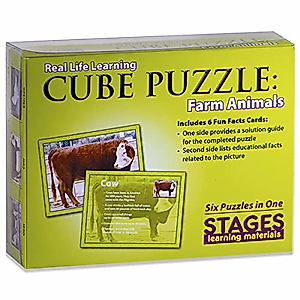 Stages Learning Wooden Farm Animal Cube Puzzle for Preschool Language Builder (SLM408)