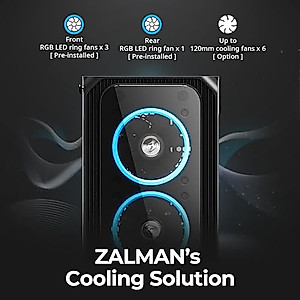 Zalman Z7 NEO ATX Mid-Tower Gaming PC Case, Tempered Glass Side Panel, 4X Pre-Installed 120mm RGB LED Ring Fans, High-End PC Cabinet