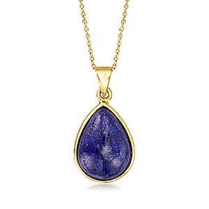 Ross-Simons Pear-Shaped Lapis Cabochon Pendant Necklace in 18kt Gold Over Sterling. 18 inches