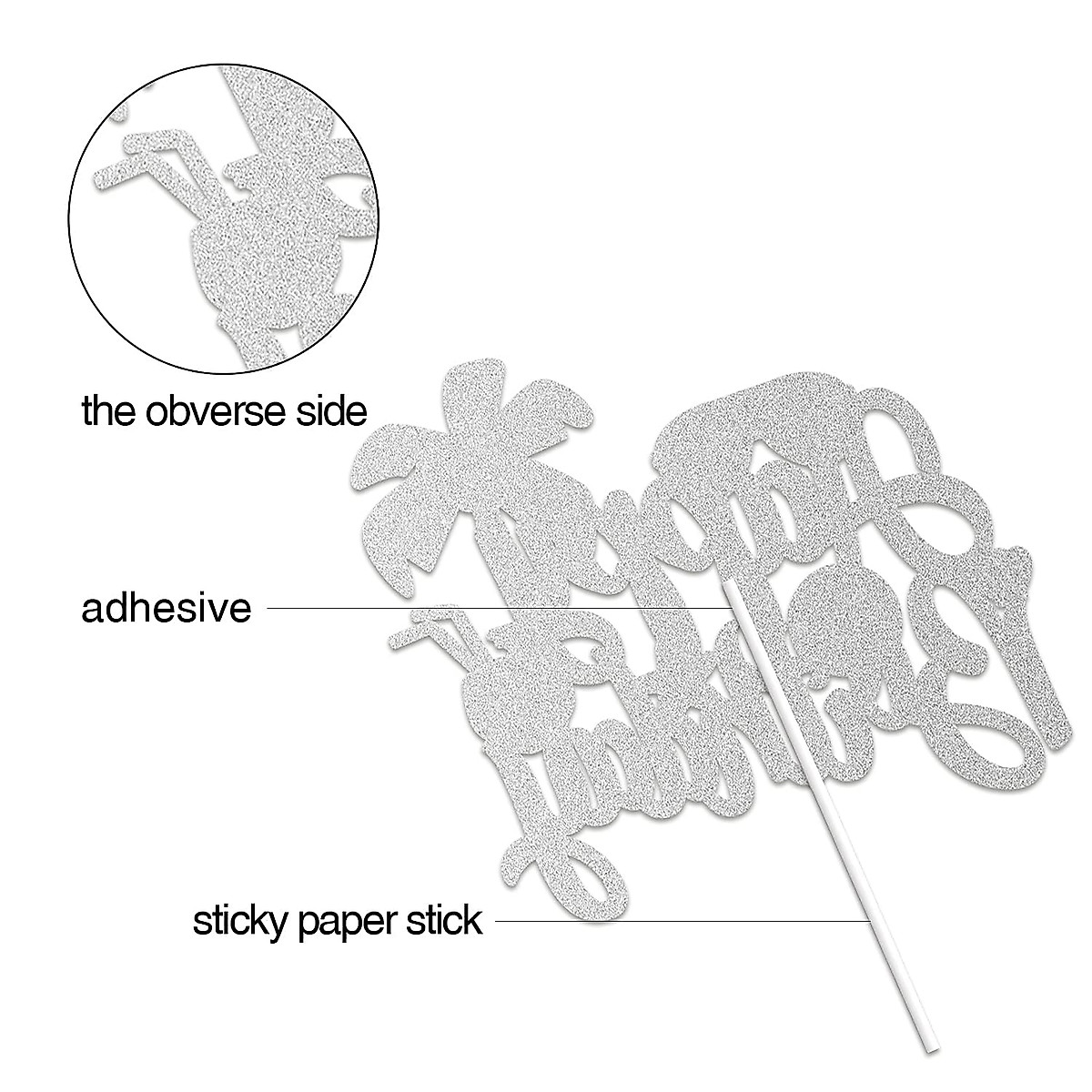 Summer Beach Coconut Happy Birthday Cake Topper Blue Glitter Summer Pool Swimming Surfing Party Decoration Summer Holiday Birthday Party Favor Supplies