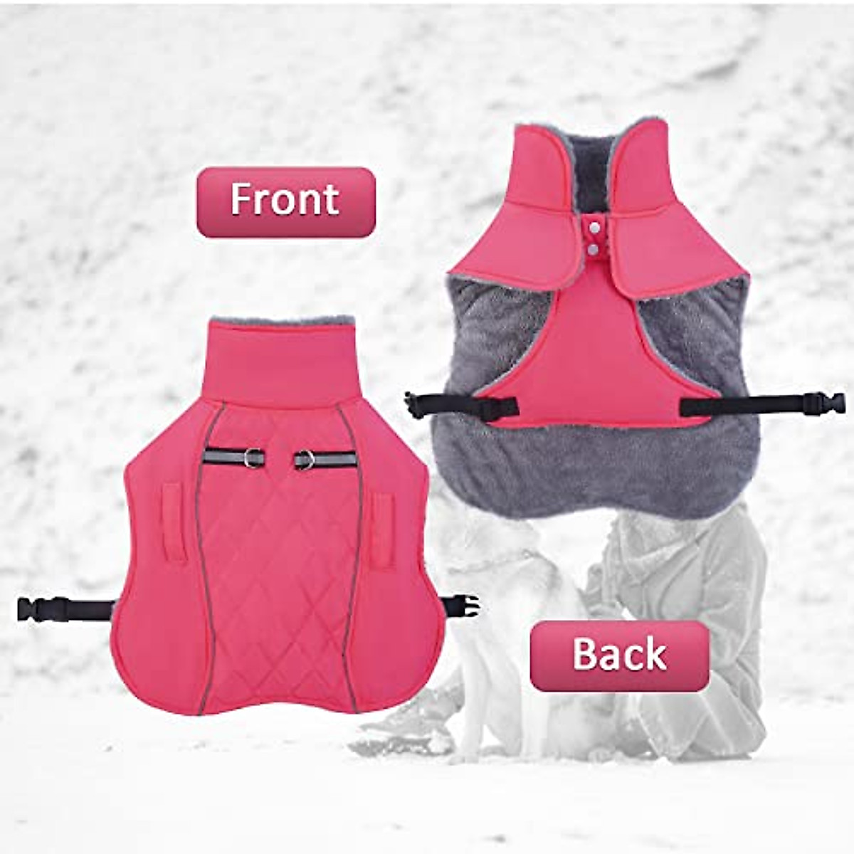 Lelepet Dog Winter Jacket, Reflective Dog Winter Coat with Adjustable Buckle & D-Ring Windproof Warm Dog Padded Coat for Cold Weather Fleece Turtleneck Dog Vest Pet Apparel for Small Medium Large Dogs