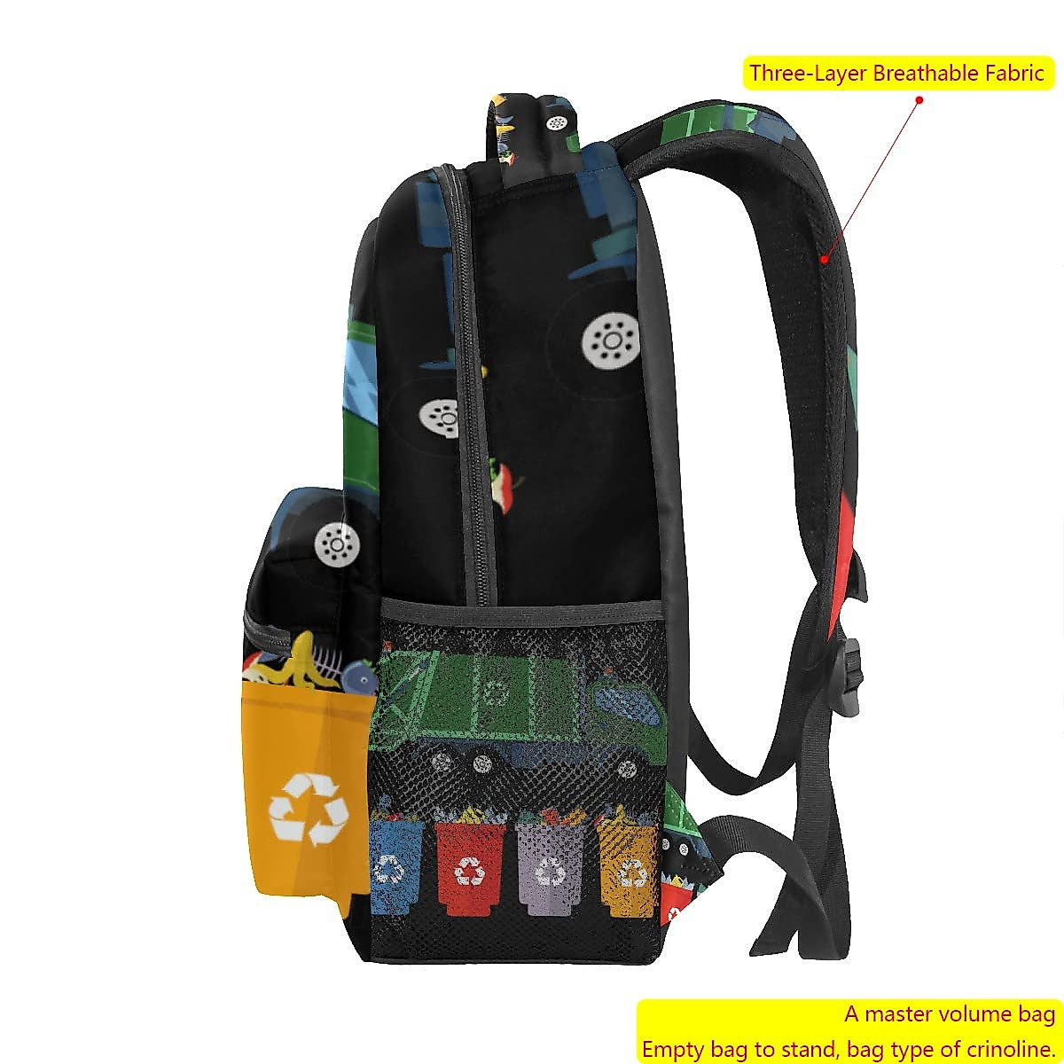 School Bag Girls Boys Backpack Garbage Truck Trash Recycling Student Shoulder Book Bag Boy Girl Lightweight Durable Middle Elementary College Bags Satchel Travel Bag Hiking Camping Daypack