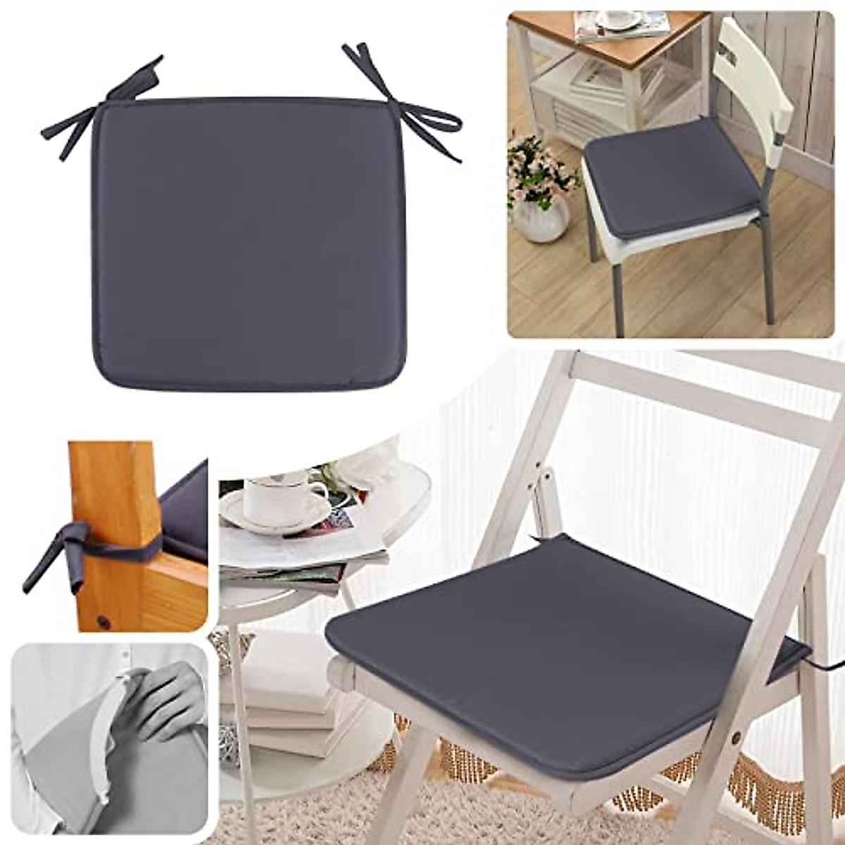 Square Strap Garden Chair Pads Seat Cushion for Outdoor Bistros Stool Patio Dining Room Kitchen Chair Cushions Set of 2 (Dark Gray, One Size)