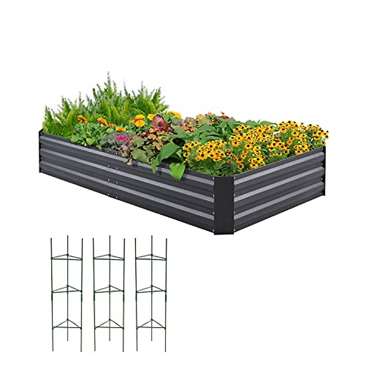 Quictent Galvanized Raised Garden Bed 6x3x1ft Thickened Metal Planter Box Hold 18cft Soil for Vegetables Corner Protector Bottomless Flowers Herbs Backyard Patio Tomato Cage Weed Barrier Included
