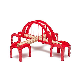 maxim enterprise, inc. Red Intersection Bridge, Model Railroad Bridge with Wooden Cross Track, Wooden Bridge Compatible with Thomas & Friends, Brio Railway, and All Major Brand Fine Wooden Train Sets
