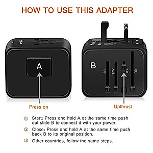Travel Adapter, HAOZI Universal Travel Adapter - 3 USB + 1 Type C in One Travel Charger with UK/US/AUS/EU Plugs and Socket, International Power Adapter Wall Charger (Black)