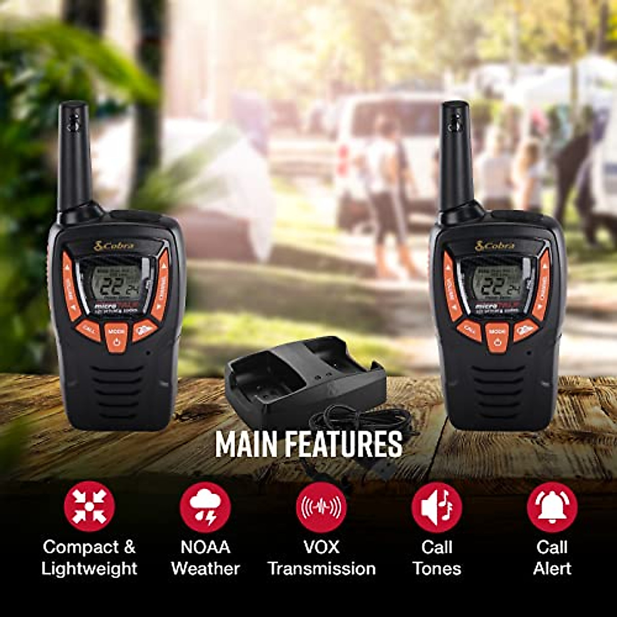 Cobra ACXT390 Walkie Talkies for Adults - Rechargeable, Lightweight, 22 Channels, 23-Mile Range Two-Way Radios with VOX (2-Pack)