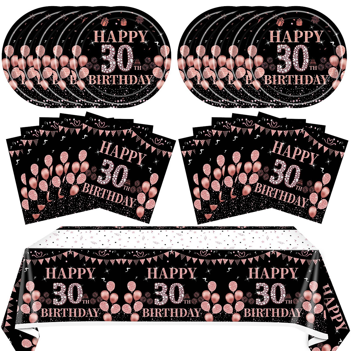 41PCS 30th Birthday Decorations for Women Black and Rose Gold 1995 Birthday Supplies Include Happy 30th Birthday Plates Napkins Tablecloths 30th birthday themes For Girls Women