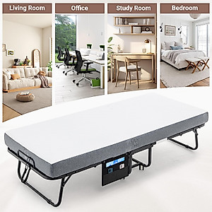 Kiivakii Rollaway Bed with Mattress for Adults, Portable Folding Bedframe with Memory Foam, Sturdy Metal Frame, Space Saving & Easy Storage, 75" x 38", Black and Gray