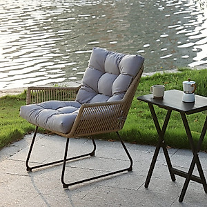 Tiita Outdoor/Indoor Seat/Back Chair Cushion with Ties All Weather Chair Cushion Lounge Chair Cushions Deep Seat Patio Cushions Wicker Seat Cushion for Outdoor Furniture （Grey, 42x21 inch）