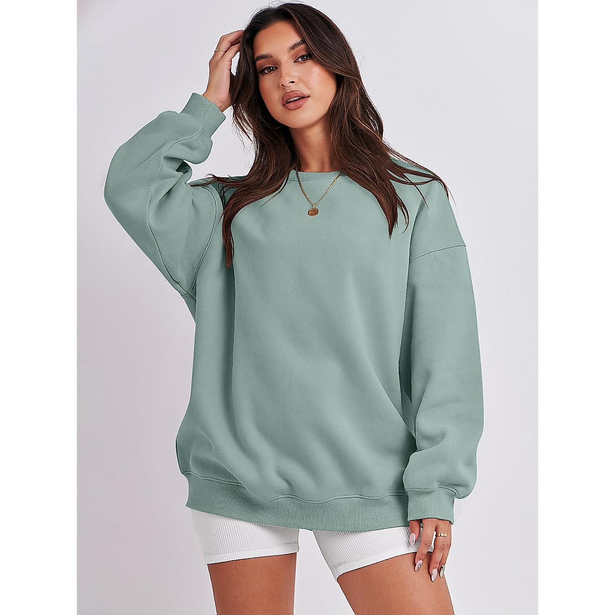ANRABESS Sweatshirt for Women Oversized Crewneck Hoodies Fleece Casual Pullover Top Fall Fashion Outfits Clothes 2025 A1019 light green Small