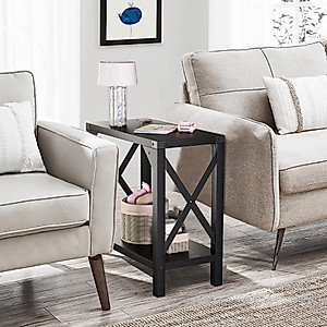 IDEALHOUSE Farmhouse End Table for Small Spaces Narrow Side Table Rectangular Nightstand Sofa Side Table for Living Room, Bedroom, Lounge(Black)