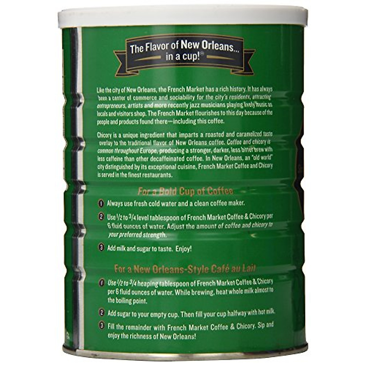 French Market Coffee & Chicory Decaffeinated Medium-Dark Roast Ground Coffee, 12oz Can (Pack of 1)