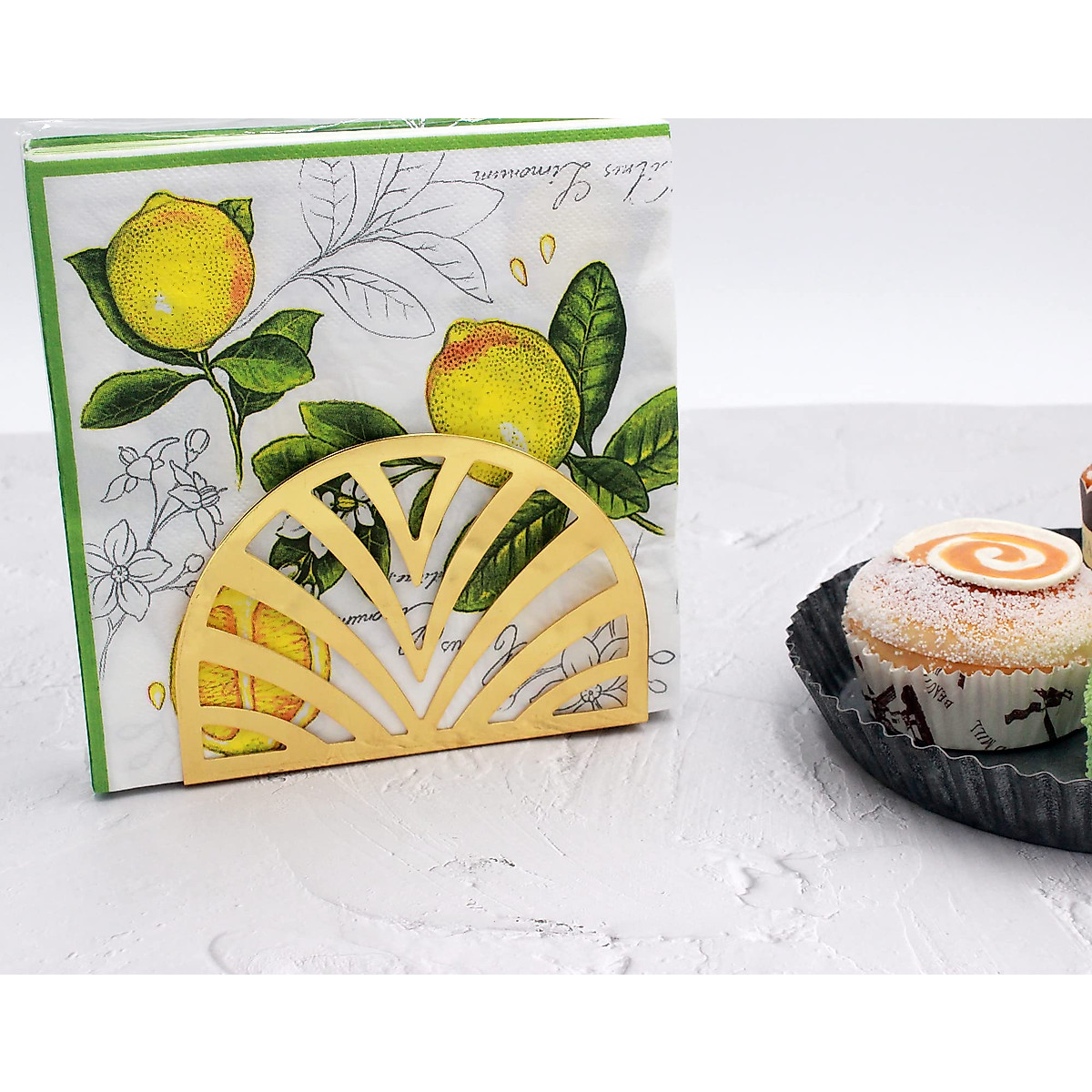 Tstarer Golden Metal Napkin Holder, Table Napkin Organizer for Kitchen & Picnic - Small 5.1 W X 3.5 H X 1.5 D (semicircle)