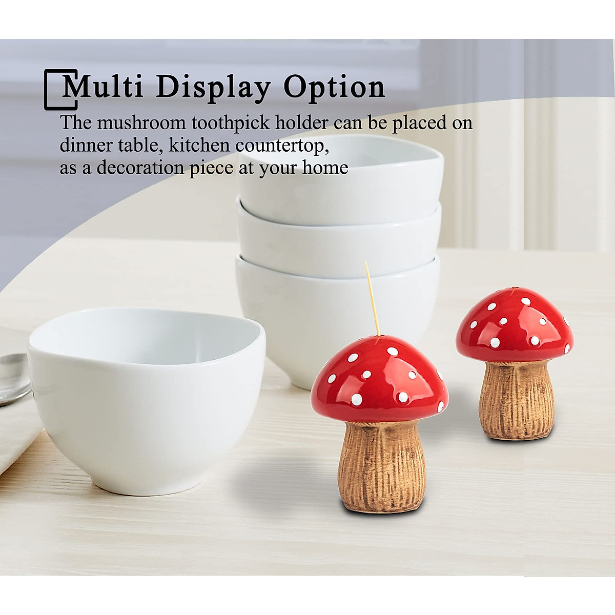 dgudgu 2 Mushroom Toothpick Holder Dispenser With Bamboo Toothpicks Tooth Pick Holders Decorative Ceramic Toothpick Dispenser