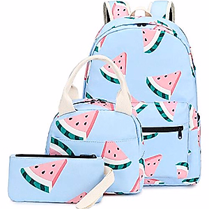 CAMTOP Backpack for Teen Girls&Boys Kids School Bookbag Lunch Box Set (Y0080-3/Light Blue Watermelon)