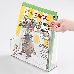 mDesign Plastic Slim Vertical File Folder Bin Storage Organizer with Handle - Hold Notebooks, Binders, Envelopes, Magazines for Home Office, Work Desktops, Ligne Collection, 2 Pack - Clear