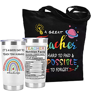 Teacher Appreciation Gifts with Tumbler and Tote Bag, Daycare Teacher Gifts for Birthday with Travel Beach Bag and Cup