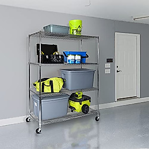 Seville Classics UltraDurable Heavy Duty NSF Solid Steel Wire Rack Storage Unit, Organizer for Garage, Warehouse, Office, Restaurant, Classroom, Kitchen, Steel, 4-Tier Shelving, 60" W x 24" D