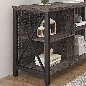 LVB Rustic TV Stand, Industrial Entertainment Center for 70 Inch TV, Long Wood and Metal Television Stand with Storage, Large Modern Farmhouse Media Console Table for Living Bedroom, Rustic Oak, 59 In