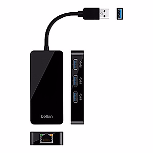 Belkin USB 3.0 Hub w/ 3 USB Ports & Gigabit Ethernet - USB Splitter - USB Hub 3.0 - USB Docking Station - Ethernet Adapter for Laptop - USB Adapter - USB Hub for Laptop - USB Ethernet Adapter - Black