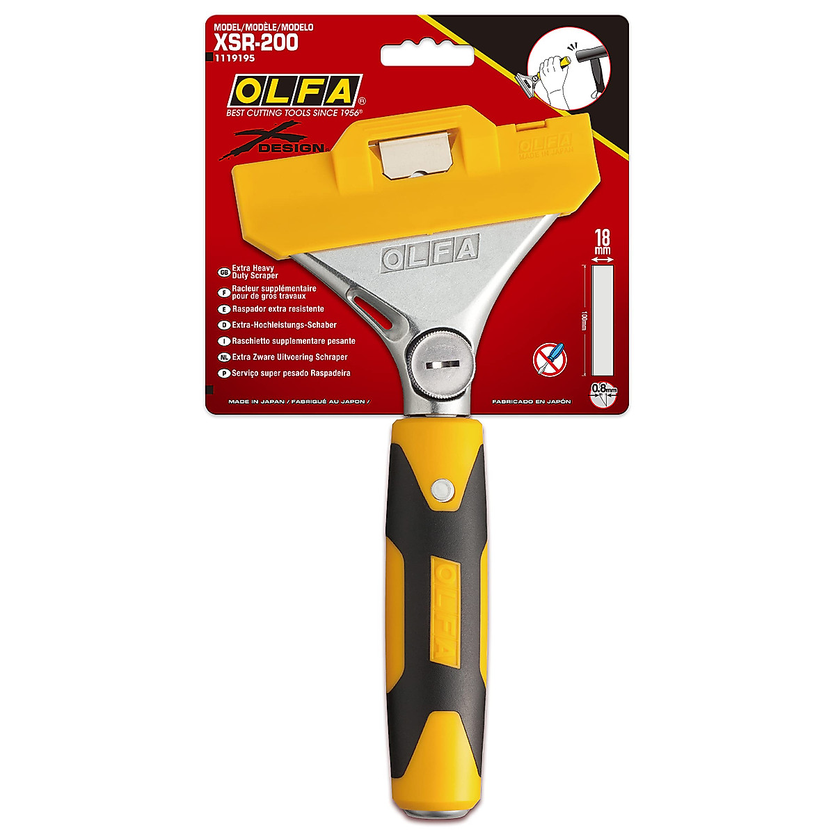OLFA 8" Extra Heavy Duty Razor Scraper (XSR-200) - 8 Inch Steel Razor Blade Scraper Tool with Strike Tip & Non Slip Handle for Floors, Paint, Glass, Replacement Blades: OLFA BS & BSF Blades