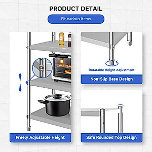 Garvee Stainless Steel Shelves,47x18x72 in Storage Shelf 5-Tier Heavy Duty Storage Rack Shelving Capacity Shelf Unit for Kitchen Garage Office Restaurant Warehouse