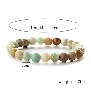 Fiqozev 8Pcs Natural Beads Healing Gemstone Bracelet, 8mm Semi Precious Stone Bracelet for Men Women, Stress Relief Crystal Jewelry