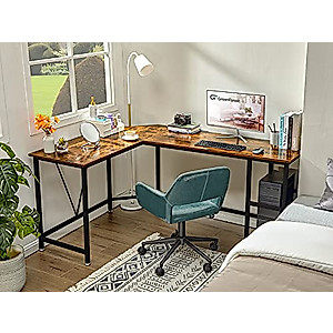 GreenForest L Shaped Corner Desk 65.7 inch with Storage Shelf and 2 Drawers File Cabinet Wooden Lateral File Cabinet with Open Storage Shelves