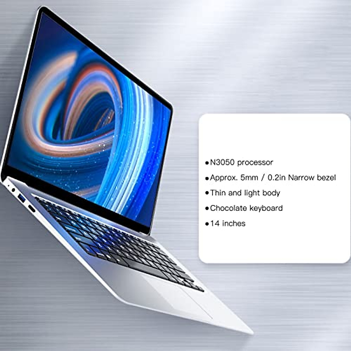 Acogedor 14in Slim Laptop, 1920x1080 HD Screen, 6G RAM, for Intel J4105 CPU, with Touchpad Keyboard, Webcam, HDMI, Bluetooth, Thin Portable Laptop Computer (Silver)