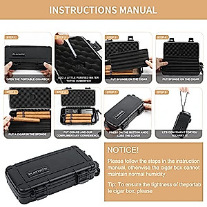 Travel Cigar Humidor Box Case with Cigar Accessories &Spanish Cedar &Humidifier &Cigar Cutter & Cigar Stand &Cigar Punch CutterHold4-5 Count -Cigar Waterproof Case, Crushproof, Airtight Seal Portable