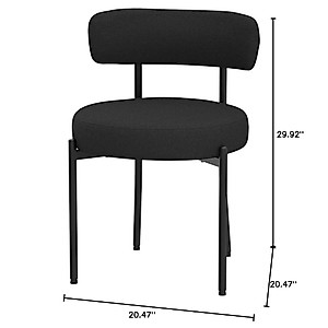 DYHOME Black Dining Chairs Set of 2, Mid-Century Modern Dining Chairs, Kitchen Dining Room Chairs, Curved Backrest Round Upholstered Boucle Sherpa Dining Chair with Black Metal Legs