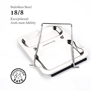 Foldable Spoon Rest and Pot Lid Holder for Counter, Non-scratch Silicone Base, Stainless Steel Pan Pot Cover Lid Rack Shelf Stand Holder Spoon Holder Utensil Rest Stove Organizer, by KITCHENDAO