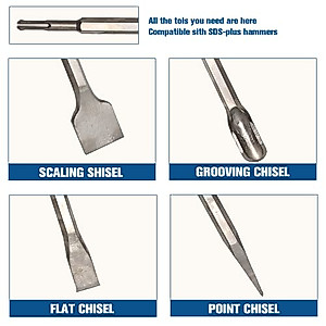 DEHUIWI 17Pcs SDS Plus Rotary Hammer Drill Bits and Chisel Set, Carbide-Tipped Shank Connection Concrete Masonry Hole Tool Including Rotary Drill Bits