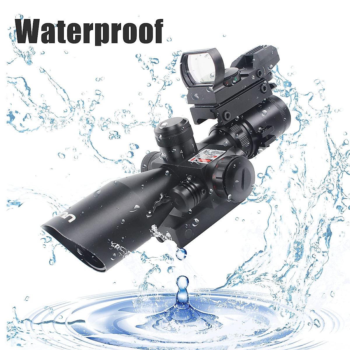 UUQ 2.5-10x40 Combo Rifle Scope, Dual Illuminated Mil-dot Reticle, W/Mini Reflex 3 MOA Red Dot Sight and Laser Sight (Red Laser)