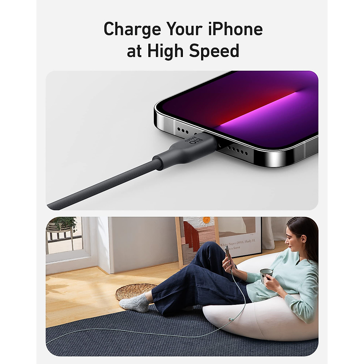 Anker 543 USB C to USB C Cable (100W 6ft), USB 2.0 Bio-Based Charging Cable USB-C to Lightning Cable, 541 Cable (6ft), MFi Certified, Bio-Based Fast Charging Cable (Phantom Black)