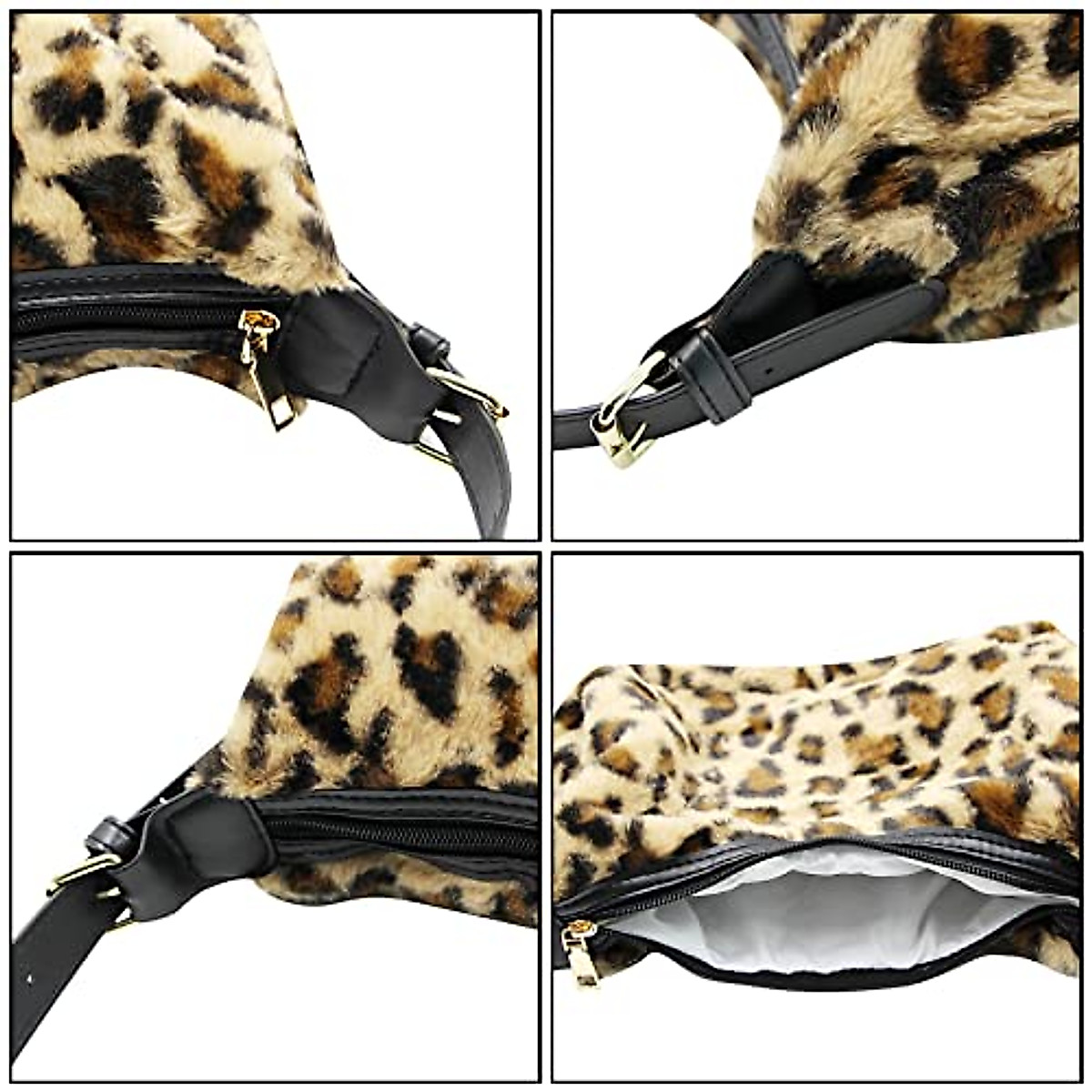 RARITYUS Women Plush Leopard Cow Print Underarm Bag Fashion Faux Fur Tote Bag Clutch Handbag with PU Strap